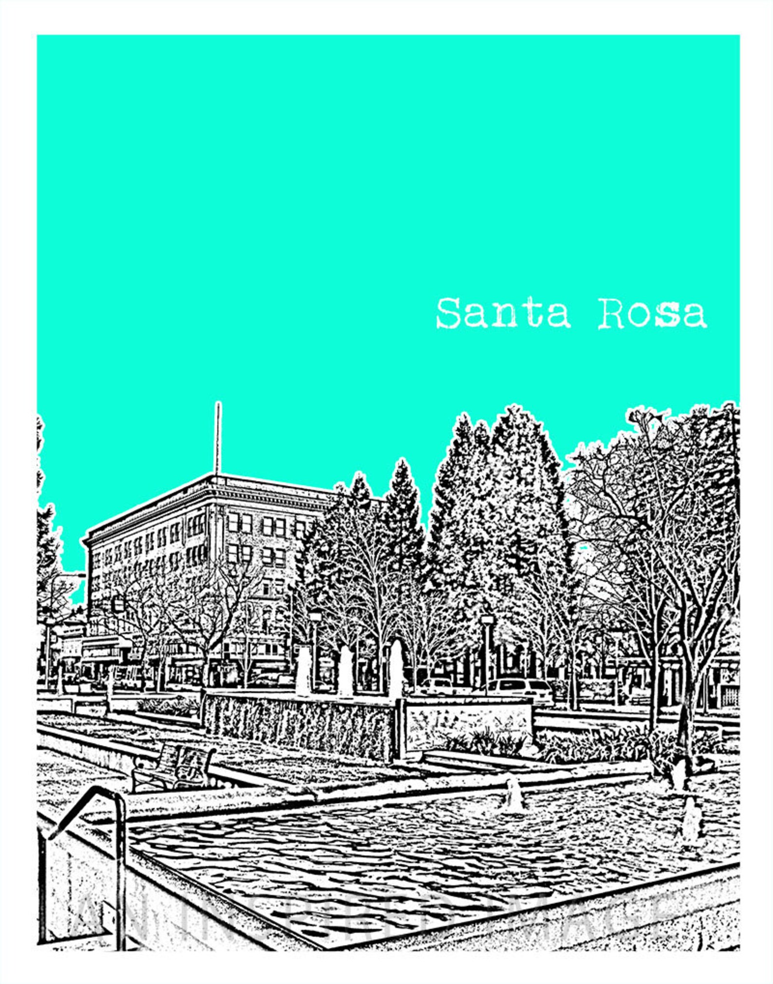 Santa Rosa California Poster Art Skyline Print - Etsy
