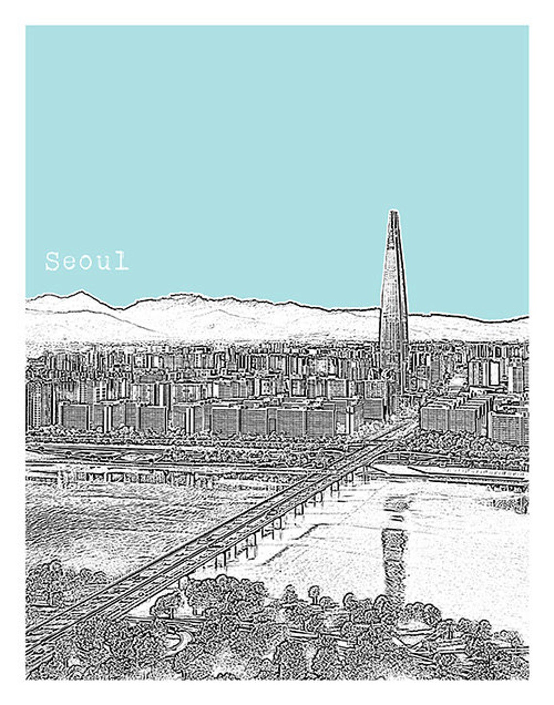 Seoul South Korea Skyline Poster Art Print Travel Version 2 | Etsy