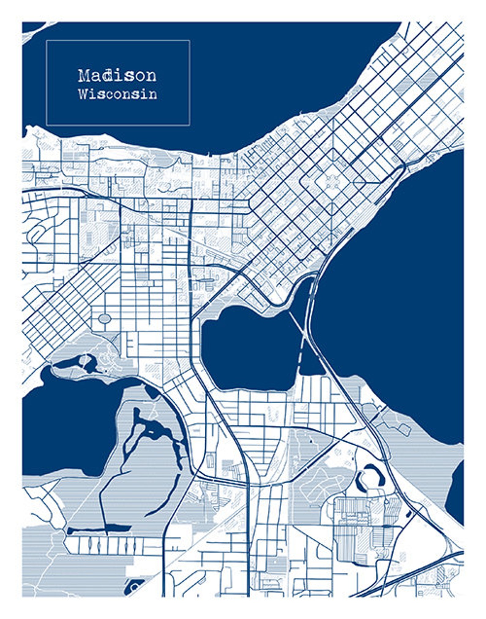 Madison Wisconsin WI Blueprint Map Poster Art Print - Several Sizes ...
