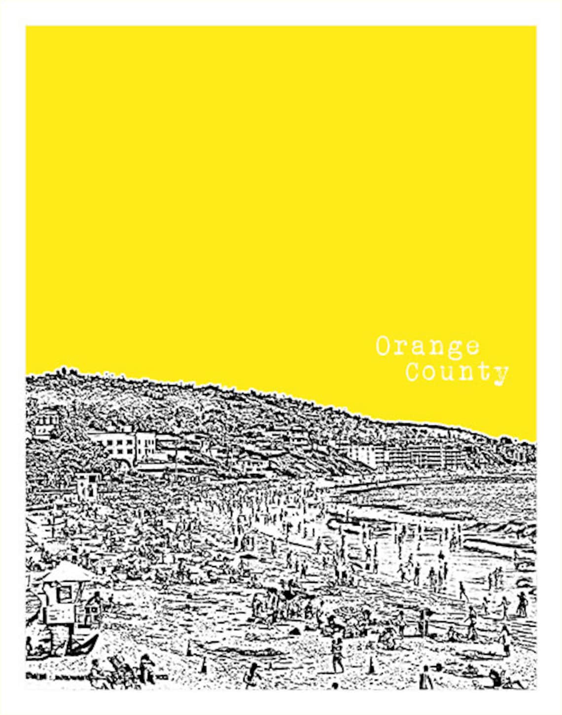 Orange County California Poster Art Skyline Print Laguna Beach | Etsy