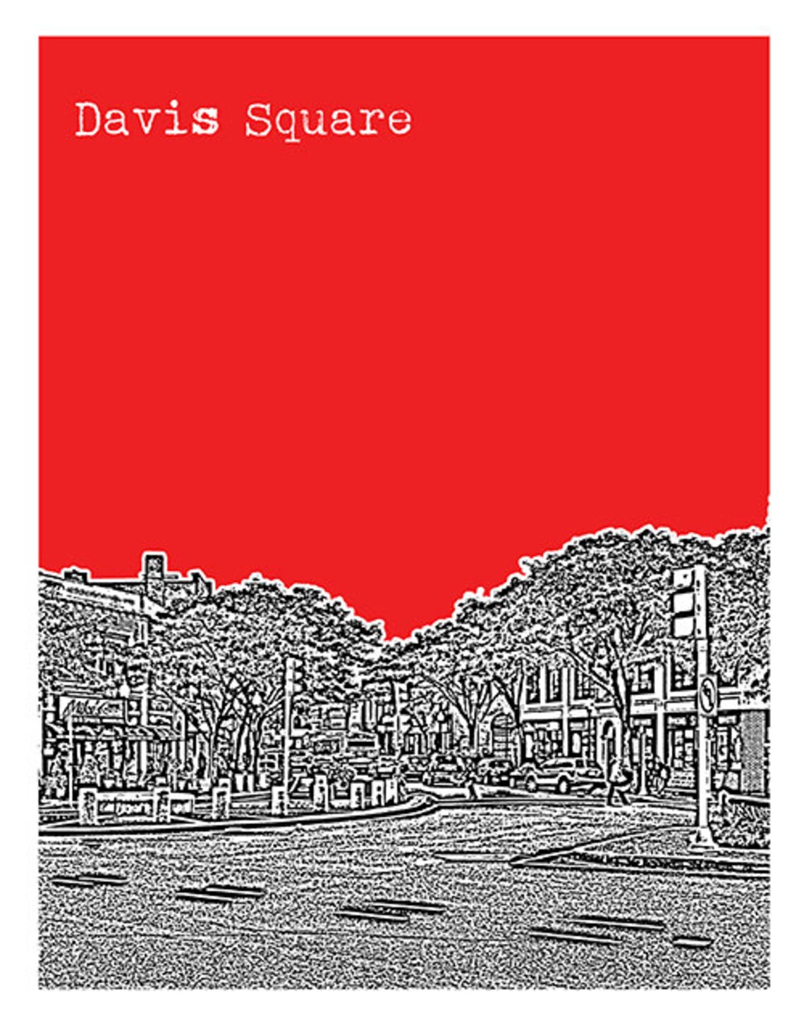 Davis Square Skyline Poster Art Print Boston Somerville - Etsy