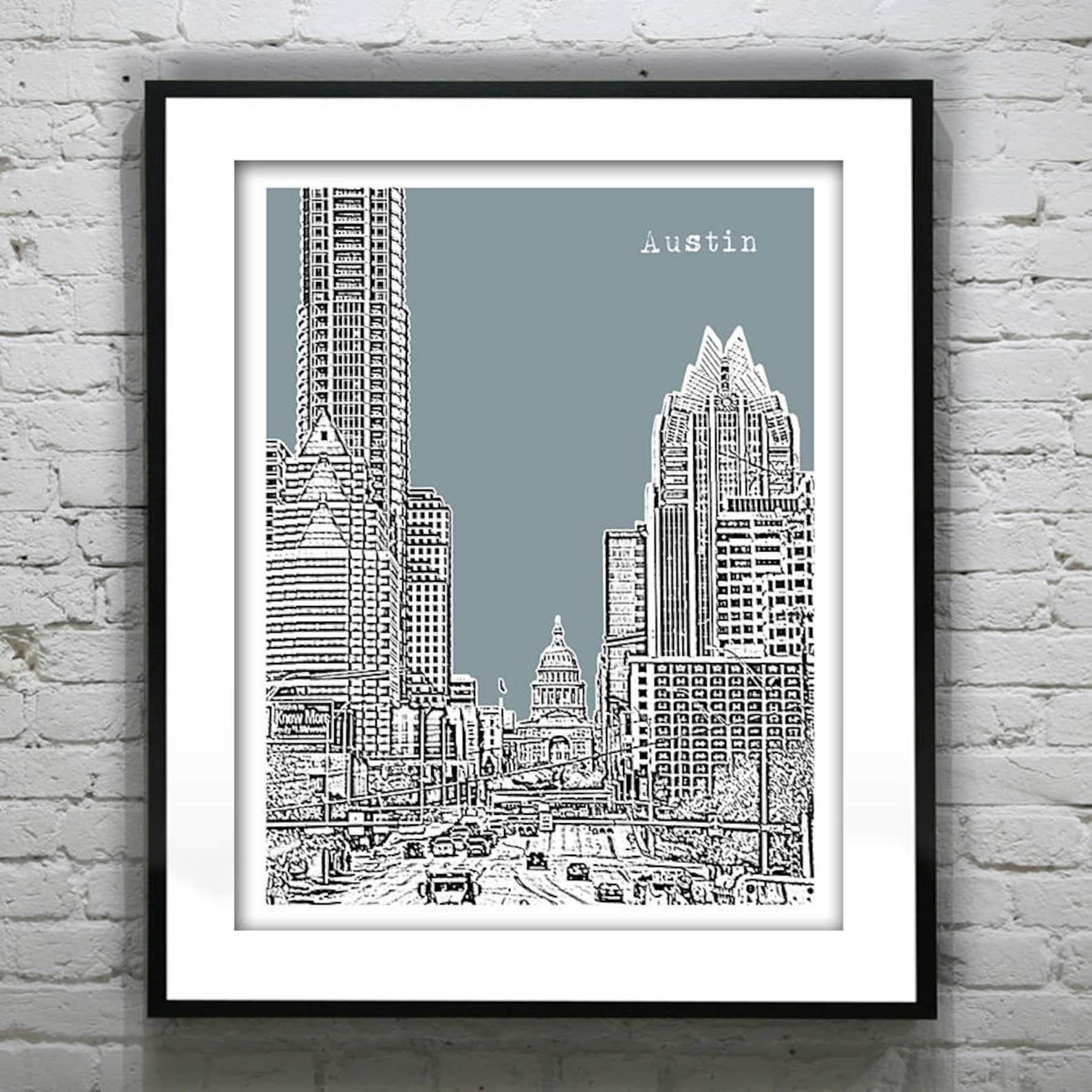 Austin Texas Poster Downtown City Skyline Art Print Austin - Etsy