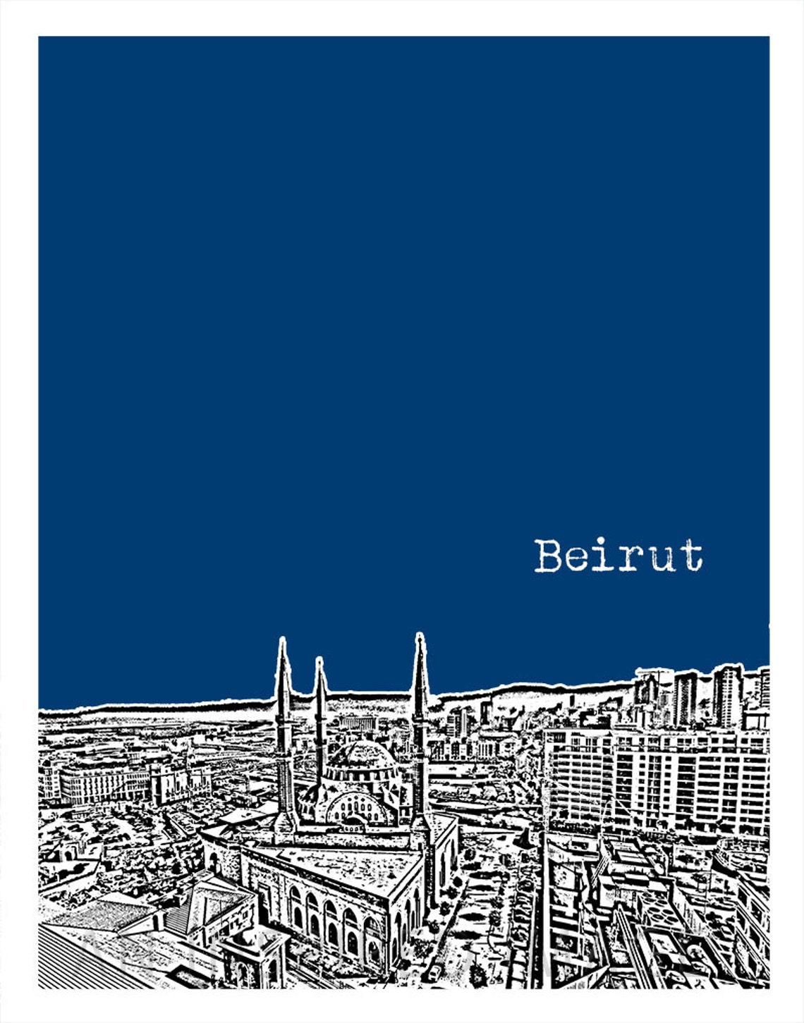 Beirut Lebanon Skyline Poster Art Downtown Mosque - Etsy