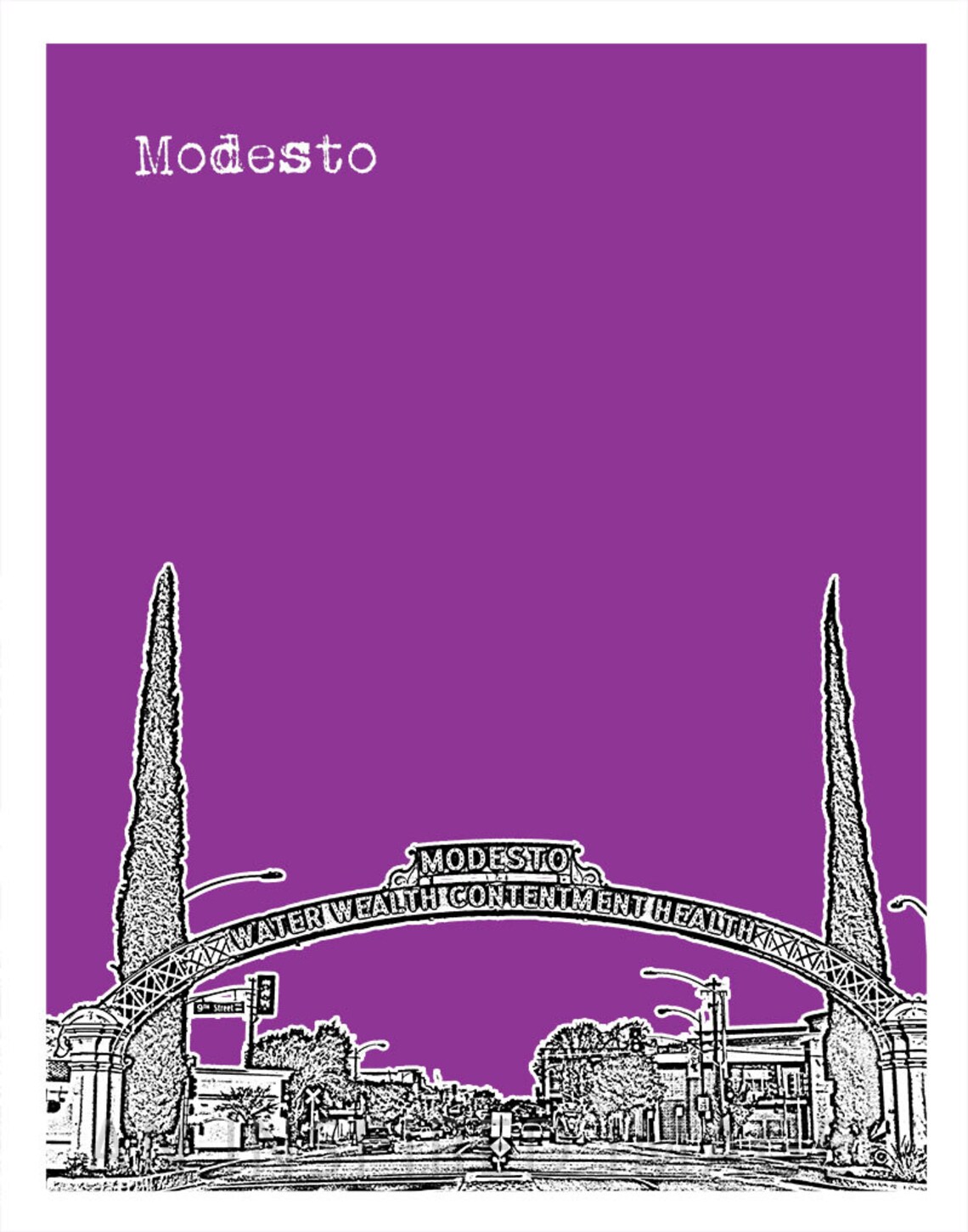 Modesto California Skyline Poster Art Print CA Item T4298 - Etsy