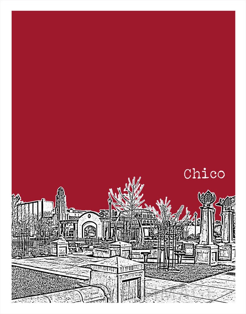 Chico California Skyline Art Print Poster CA - Etsy