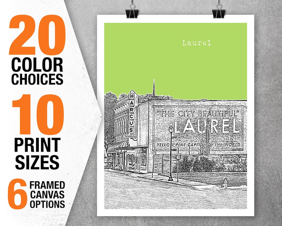 Laurel Mississippi Skyline Poster Art Print MS Item T5499 - Etsy
