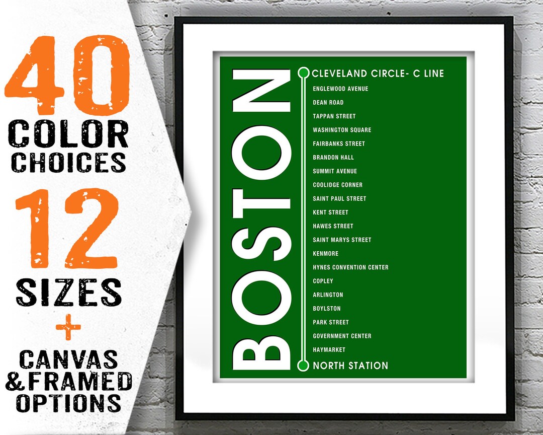 Boston T Green C Line Poster Art Print Subway Station Cleveland Circle ...