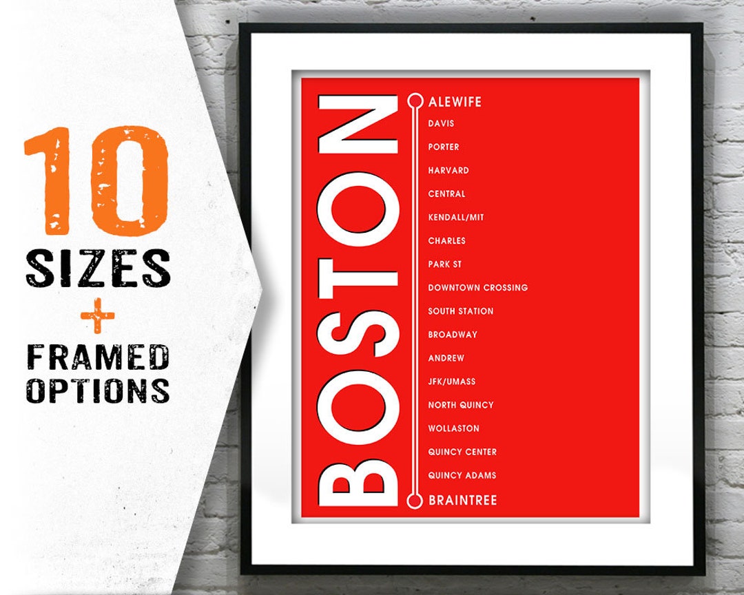 Boston T Red Line Poster Art Print Subway Alewife Braintree Quincy ...