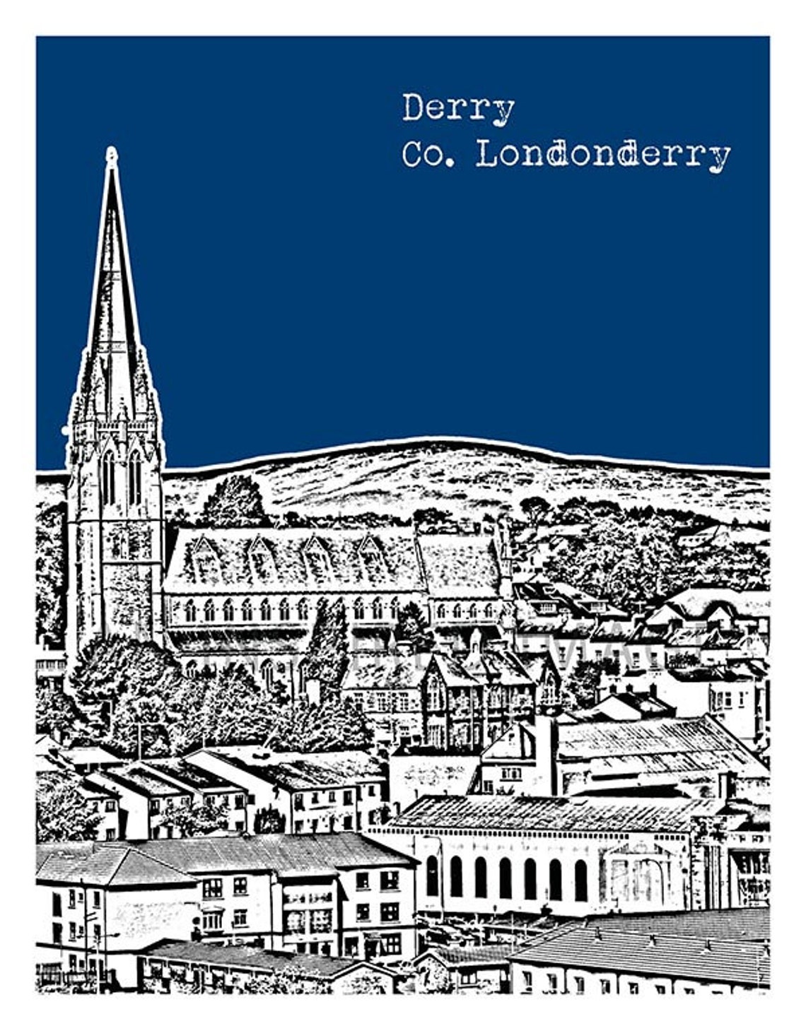 Derry Skyline Poster Art Print St Eugene's Cathedral | Etsy