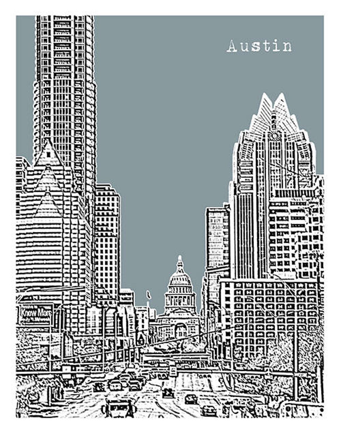 Austin Texas Poster Downtown City Skyline Art Print Austin - Etsy
