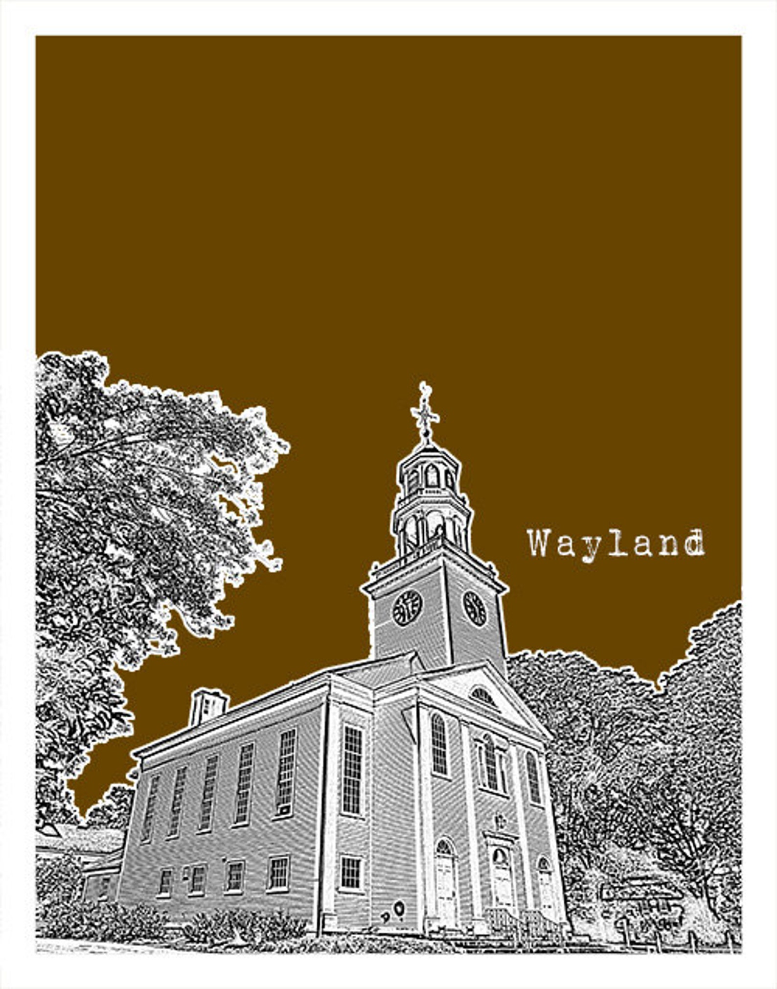 Wayland Massachusetts Skyline Poster Art Print MA - Etsy