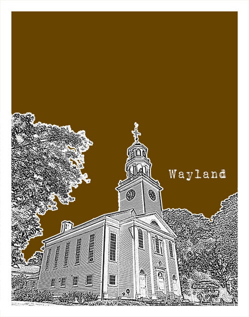 Wayland Massachusetts Skyline Poster Art Print MA - Etsy