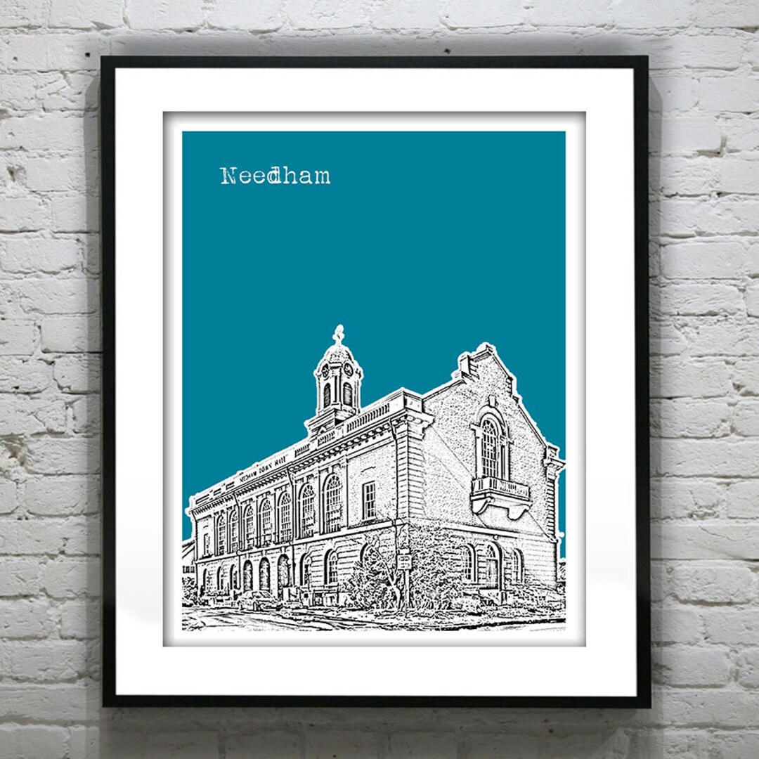 Needham Massachusetts Skyline Poster Art Print MA Needham Town Hall ...