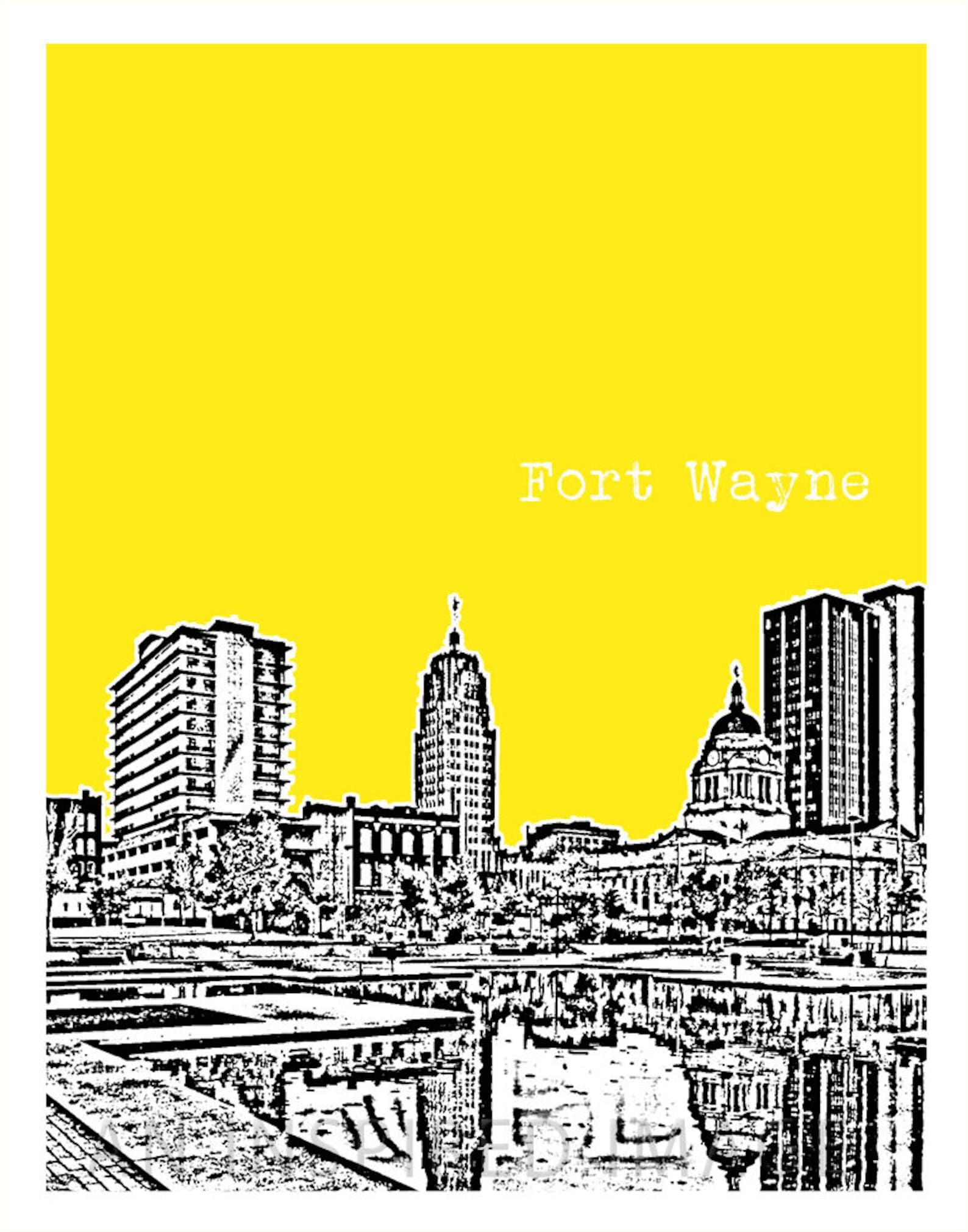 Fort Wayne Indiana Poster Art Skyline Print Item T2657 - Etsy