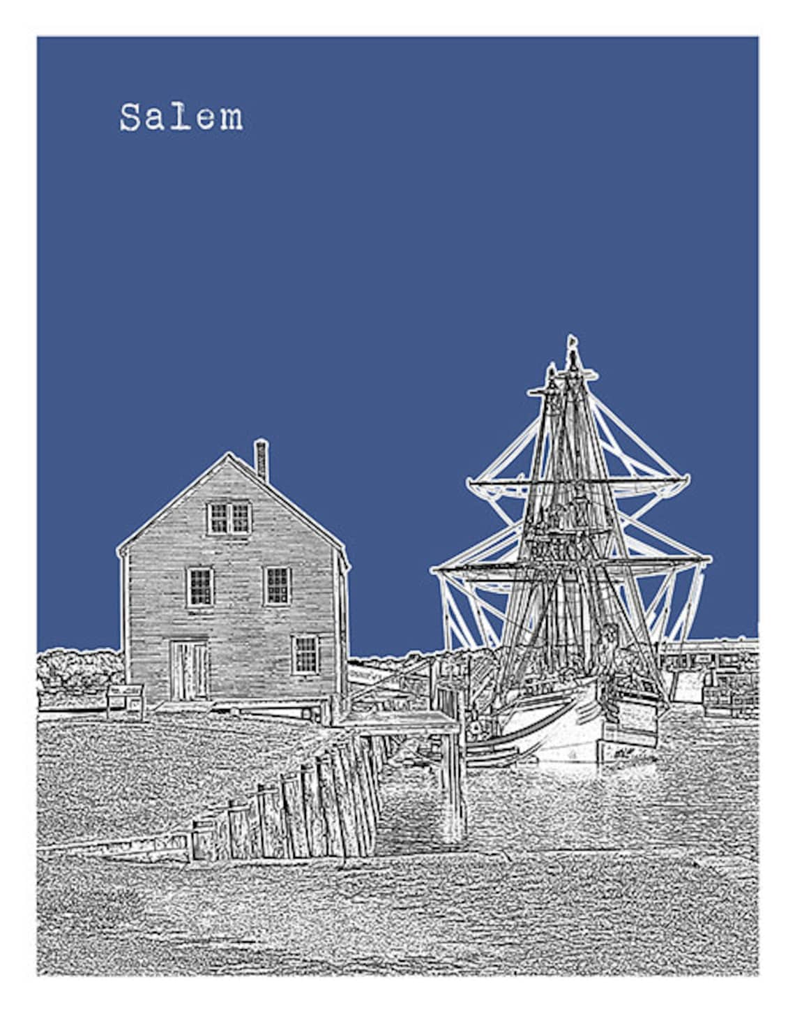 Salem Massachusetts Skyline Poster Art Print MA Version 2 - Etsy