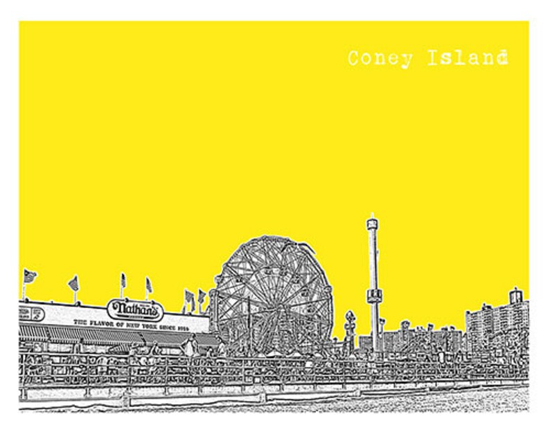 Coney Island New York City Skyline Art Print Poster NYC NY Item T1803 ...