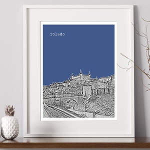 Toledo Spain Poster Alcazar of Toledo Art Print Skyline Item | Etsy