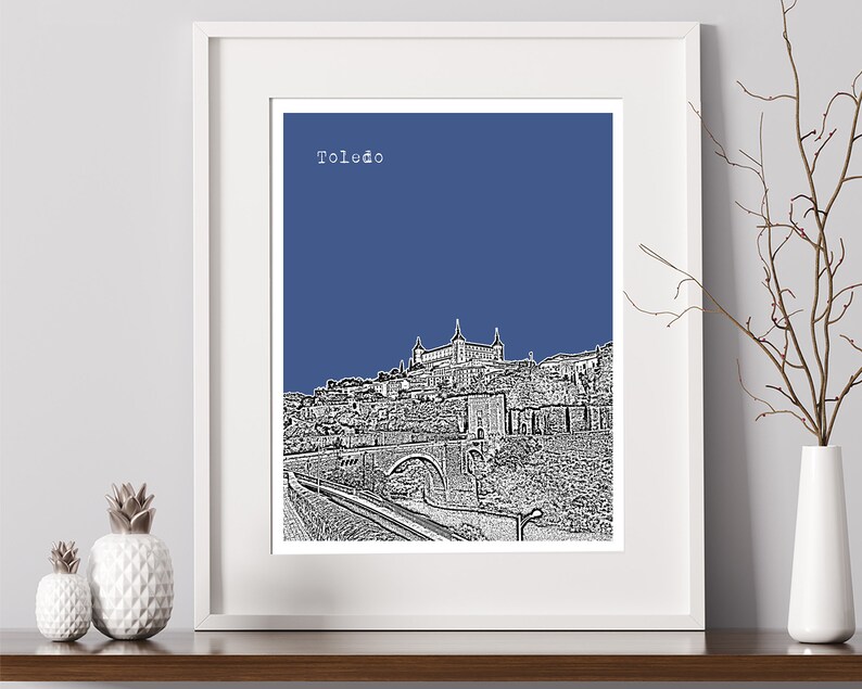 Toledo Spain Poster Alcazar of Toledo Art Print Skyline Item | Etsy