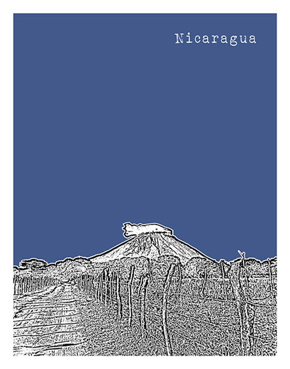 Nicaragua Landscape Volcano Poster Art Skyline Print Item - Etsy