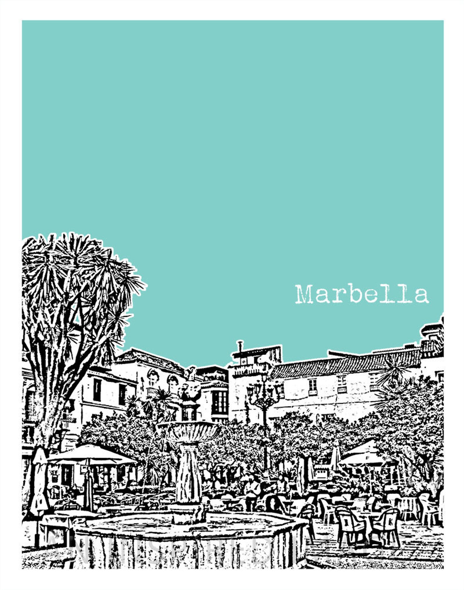 Marbella Spain Poster Art Print City Skyline Orange Square Item T4918 ...