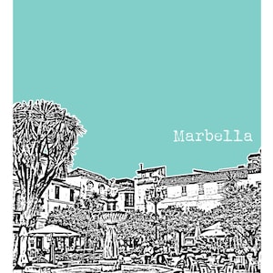 Marbella Spain Poster Art Print City Skyline Orange Square Item T4918 ...