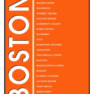 Boston T Orange Line Poster Art Print Back Bay Forest Hills Malden ...