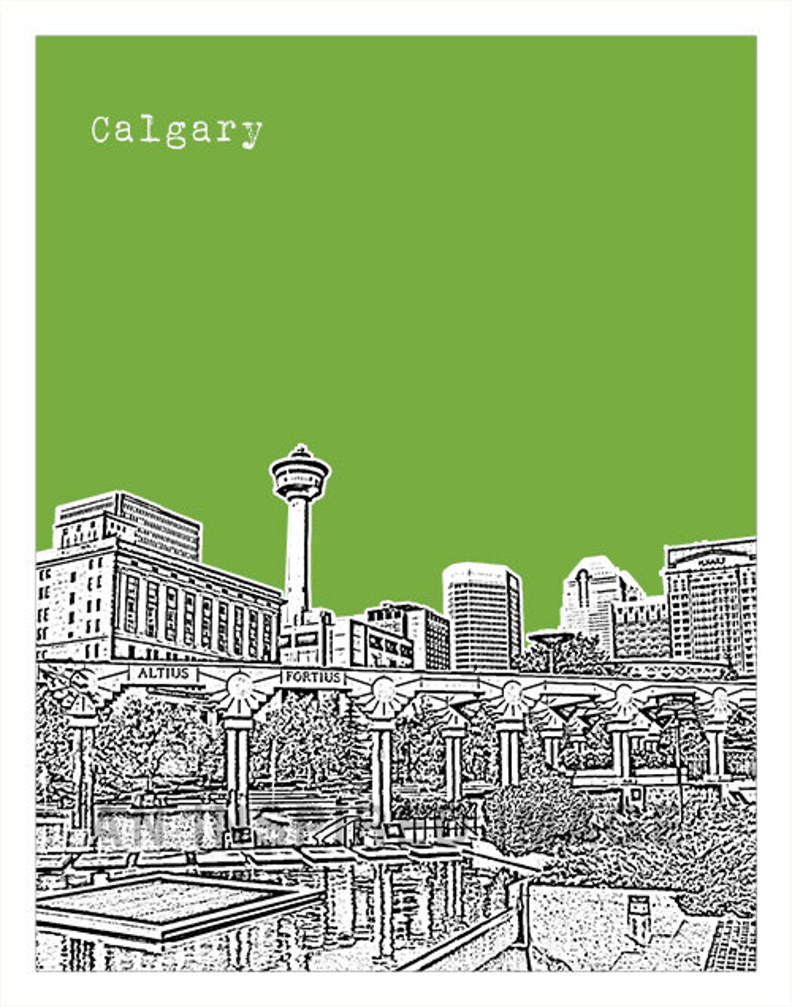 Calgary Alberta Skyline Poster Art Print Olympic Plaza Canada | Etsy