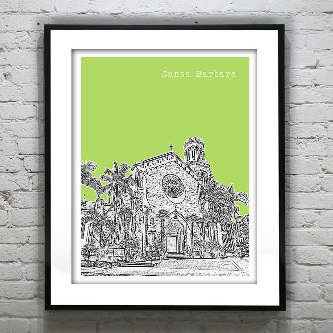 Santa Barbara CA Skyline Poster Art Print California Version 2 - Etsy