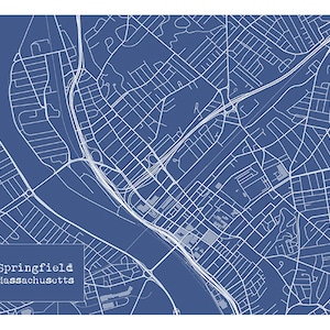 Springfield Massachusetts Blueprint Map Poster Art Print Several Sizes ...