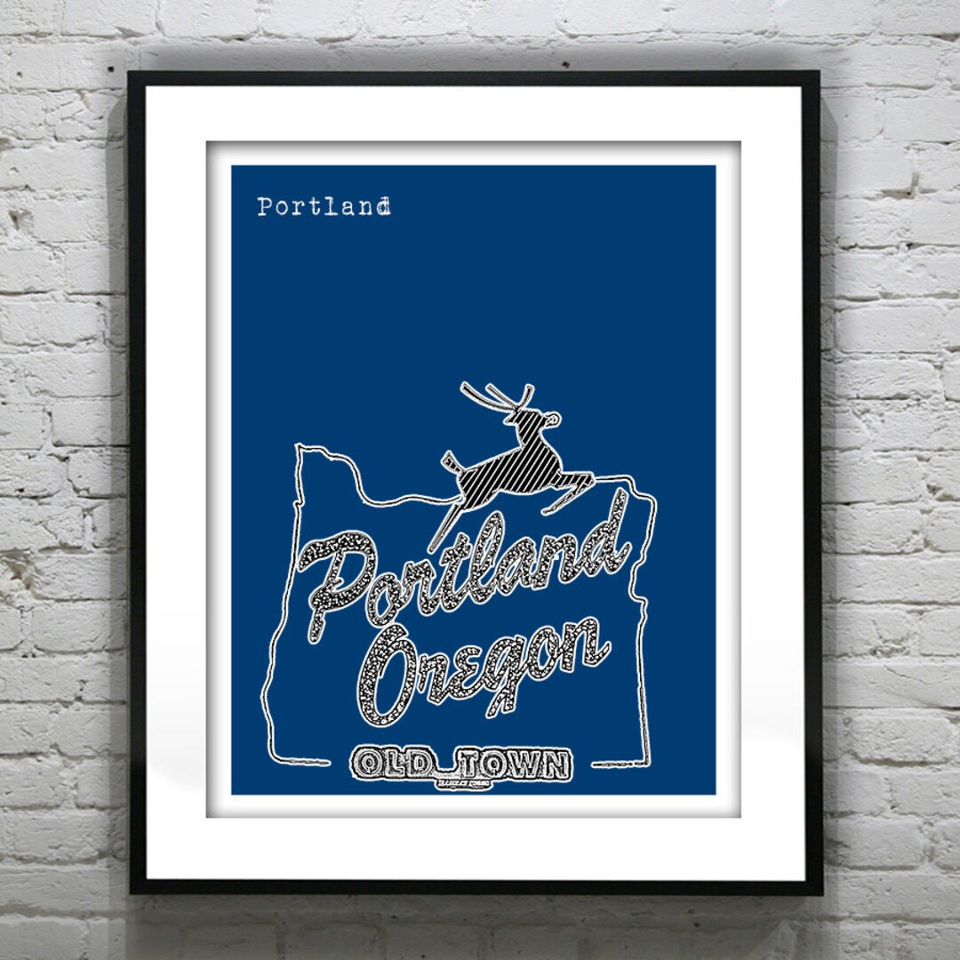 Portland Oregon White Stag Sign Poster Art City Skyline Print Item ...