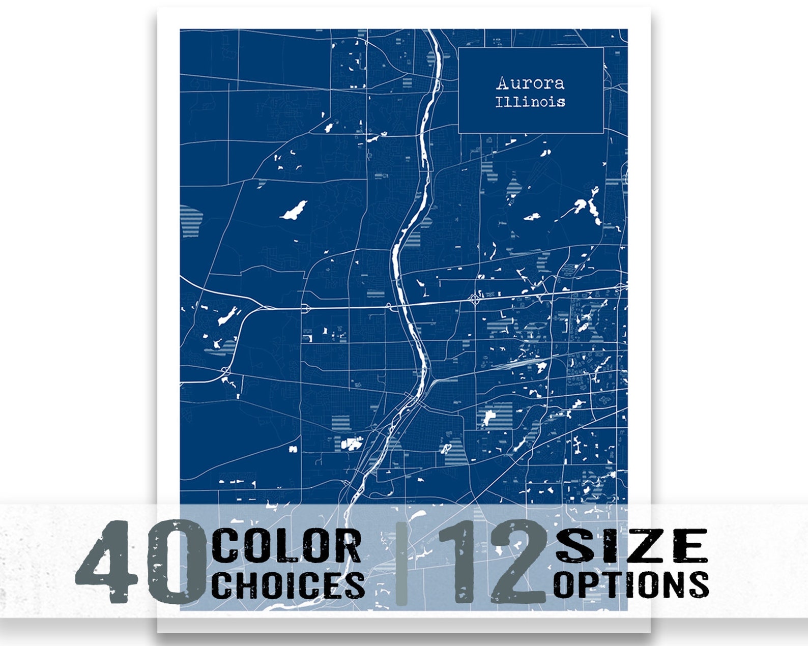 Aurora Illinois Blueprint Map Poster Art Print - Several Sizes ...