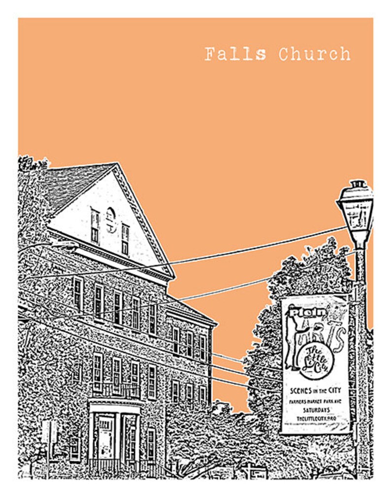 Falls Church Virginia Poster Art Skyline VA - Etsy