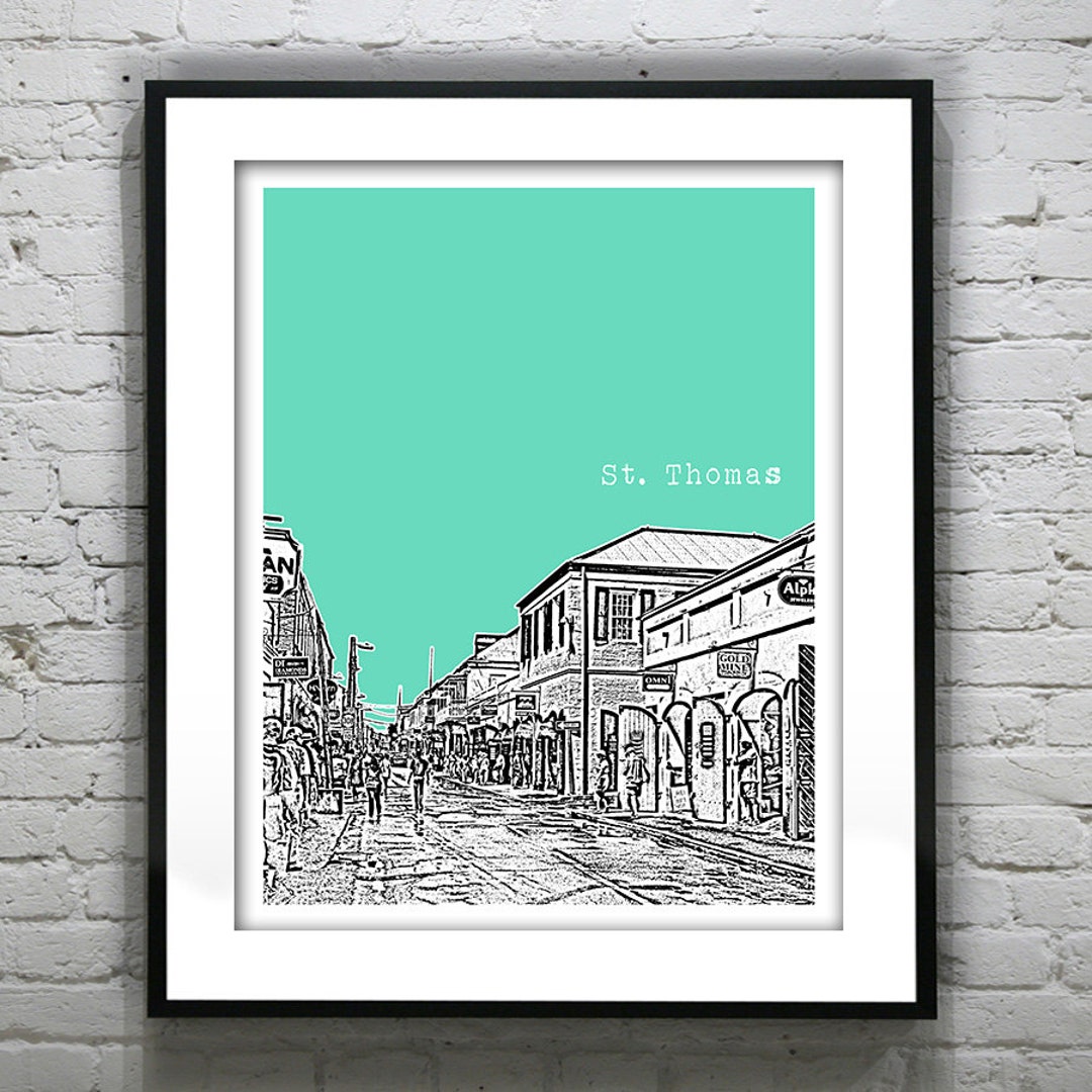 St. Thomas Skyline Poster Art Print Caribbean Island Version 4 - Etsy