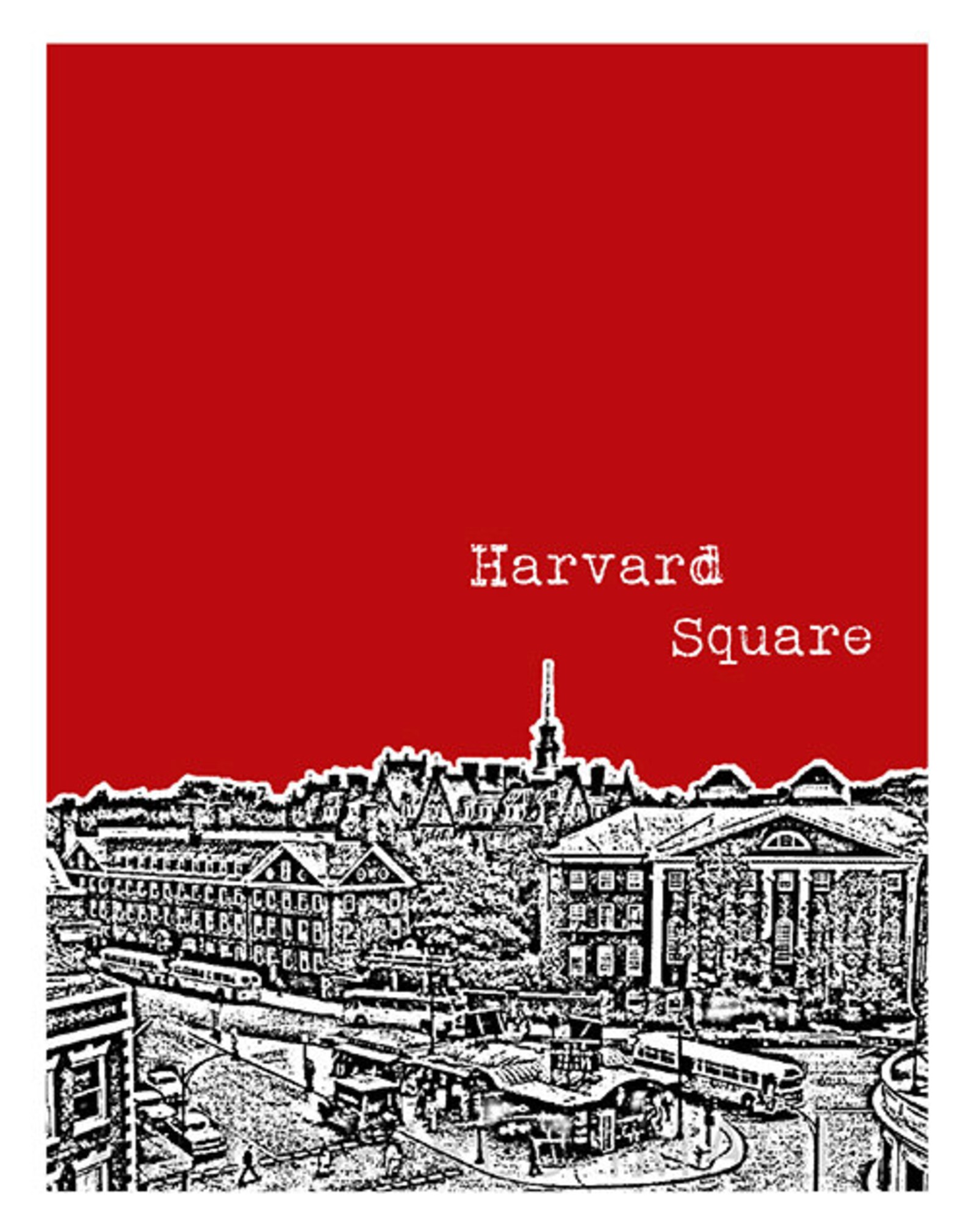 Harvard Square Cambridge Poster Art Print Boston Massachusetts Item ...