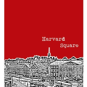 Harvard Square Cambridge Poster Art Print Boston Massachusetts Item ...