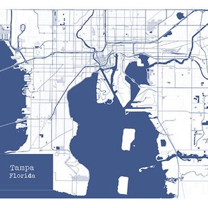Tampa Florida Blueprint Map Poster Art Print - Several Sizes Available ...