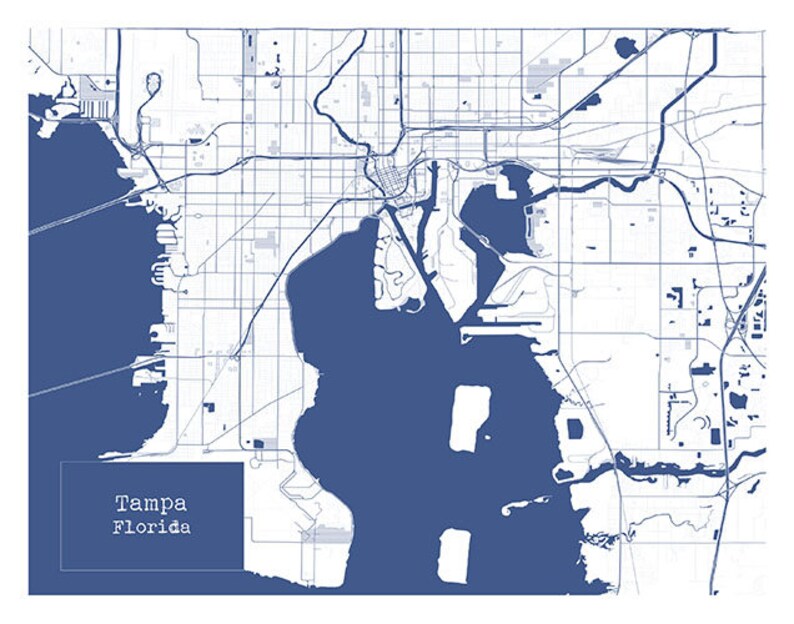 Tampa Florida Blueprint Map Poster Art Print - Several Sizes Available ...