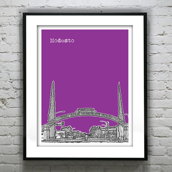 Modesto California Skyline Poster Art Print CA Item T4298 | Etsy