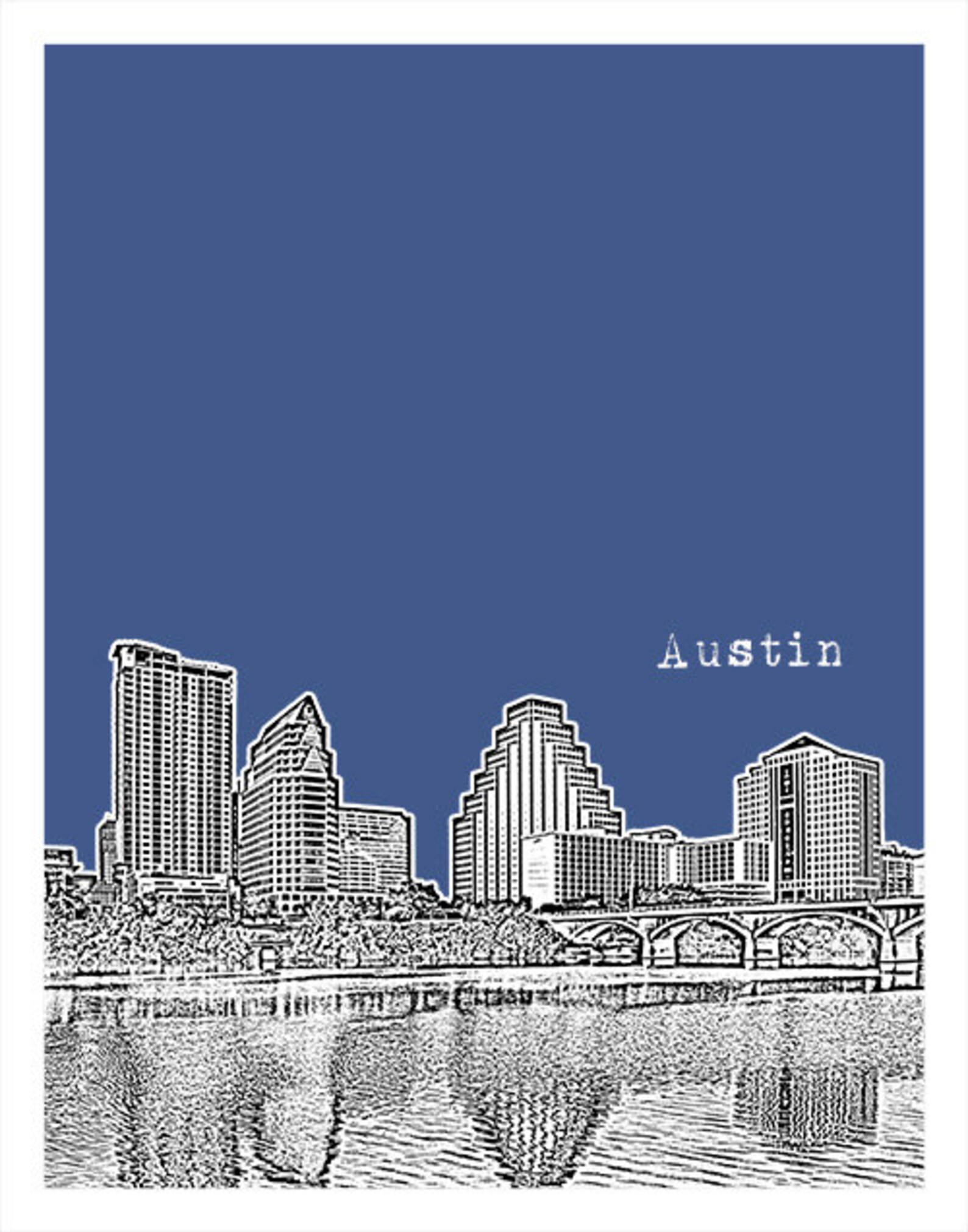 Austin Texas Poster Skyline Art Print Austin Texas TX Item - Etsy