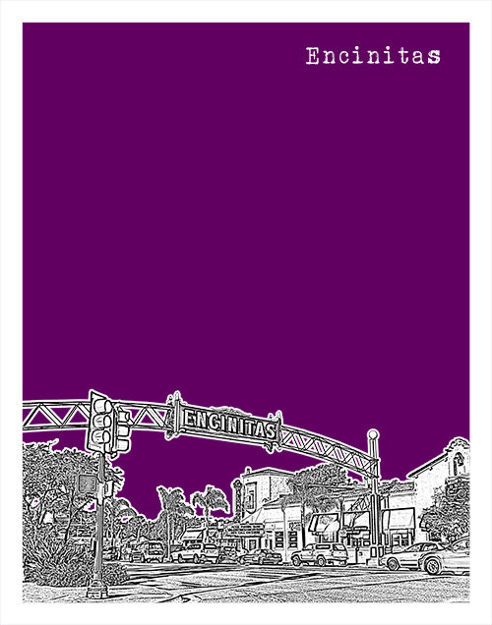Encinitas California Skyline Art Print Poster CA Version 1 - Etsy