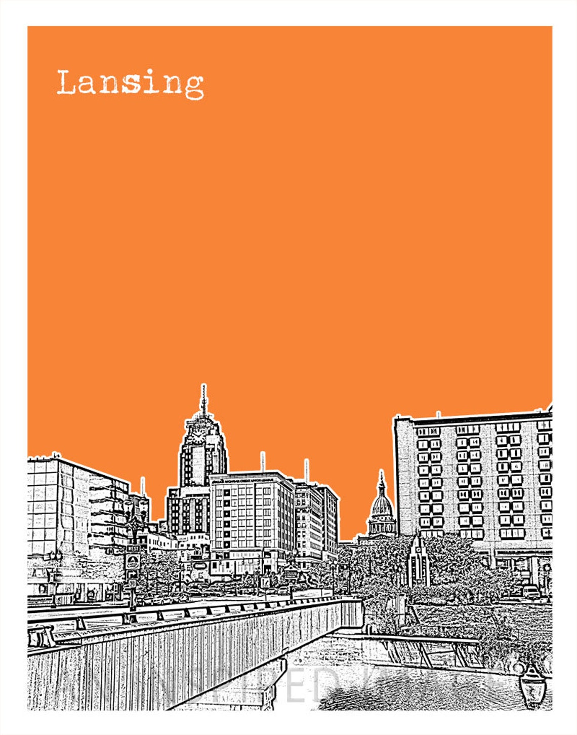 Lansing Michigan Skyline Poster City Art Print MI Version 1 - Etsy