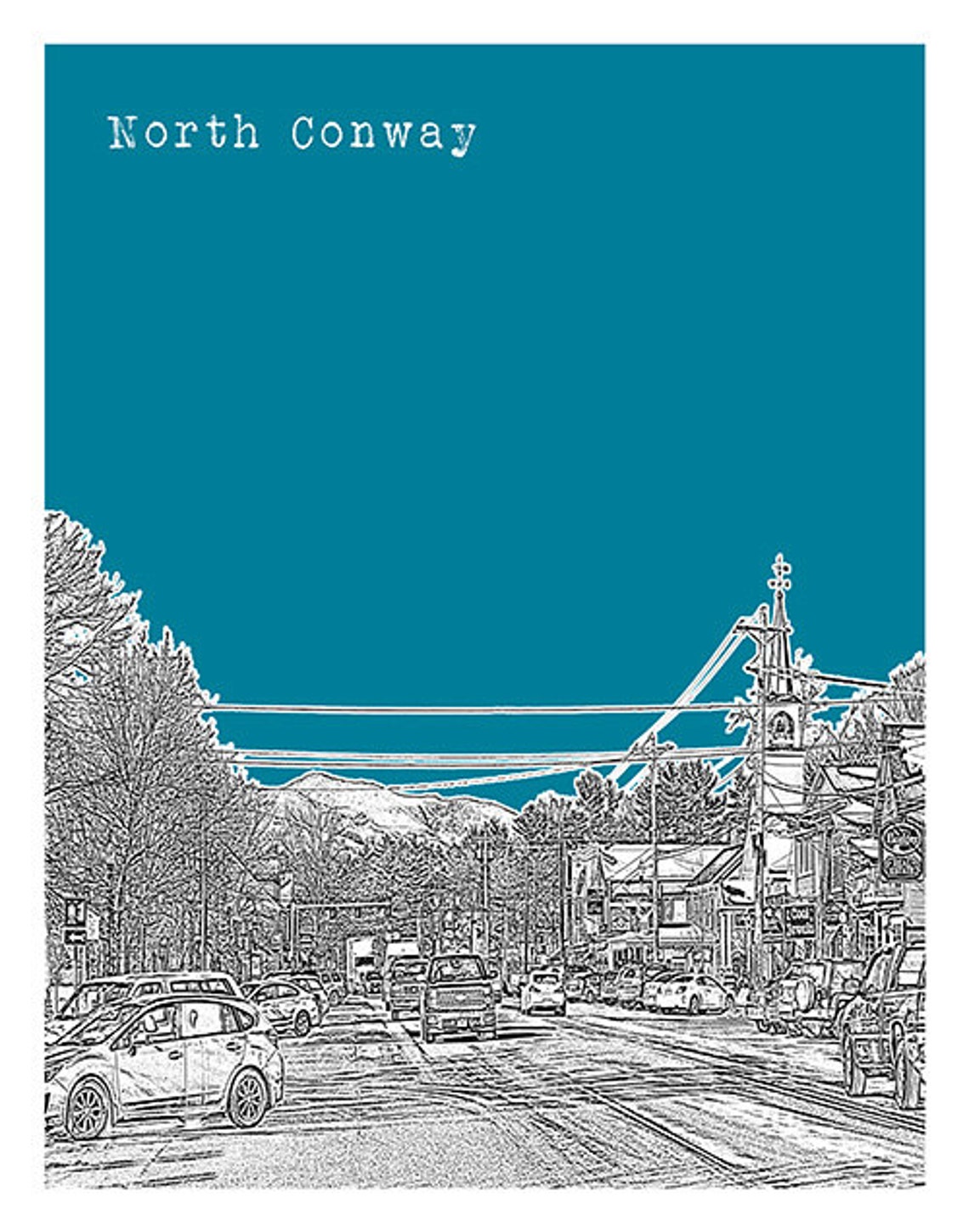 North Conway New Hampshire Poster Print Art Skyline NH - Etsy