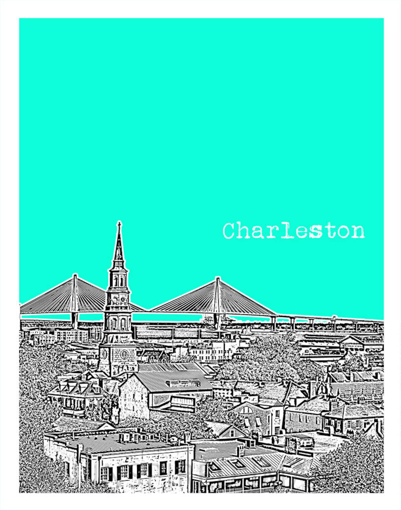 Charleston Skyline Poster Art Print Image South Carolina SC | Etsy