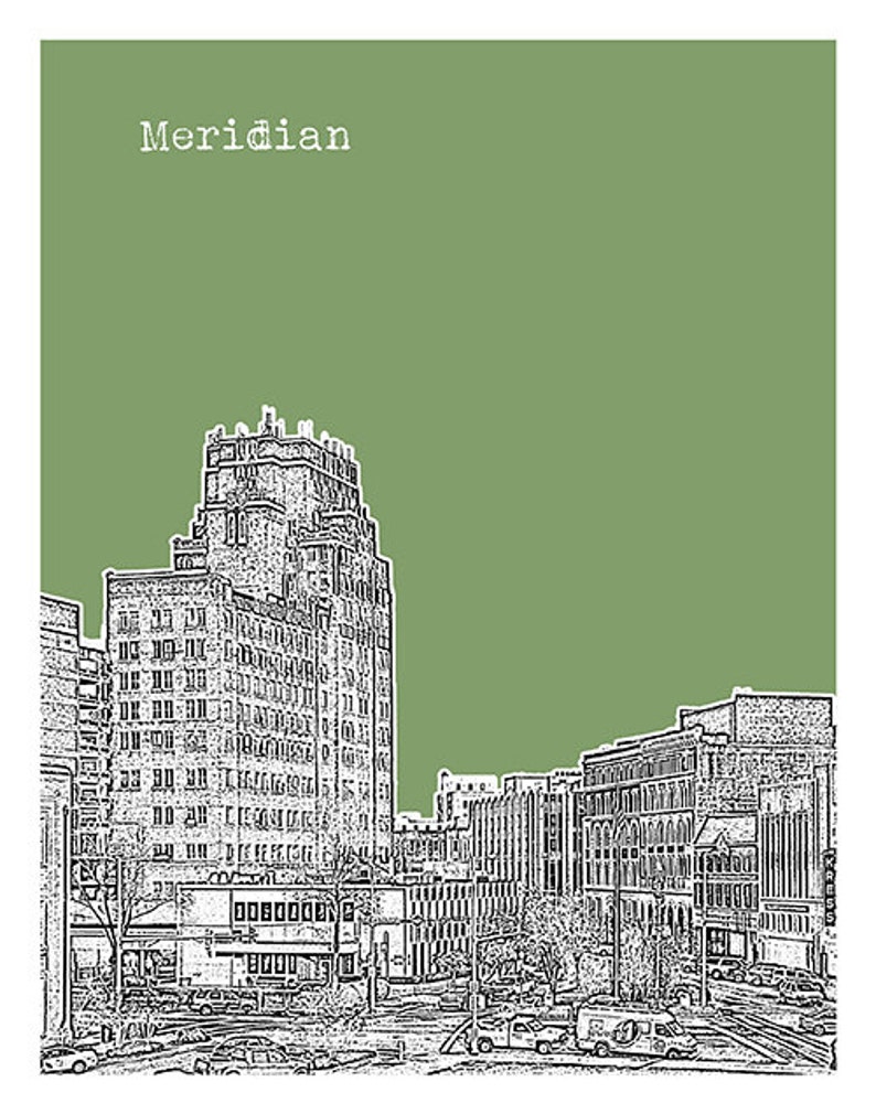 Meridian Mississippi Skyline Poster Art Print MS - Etsy