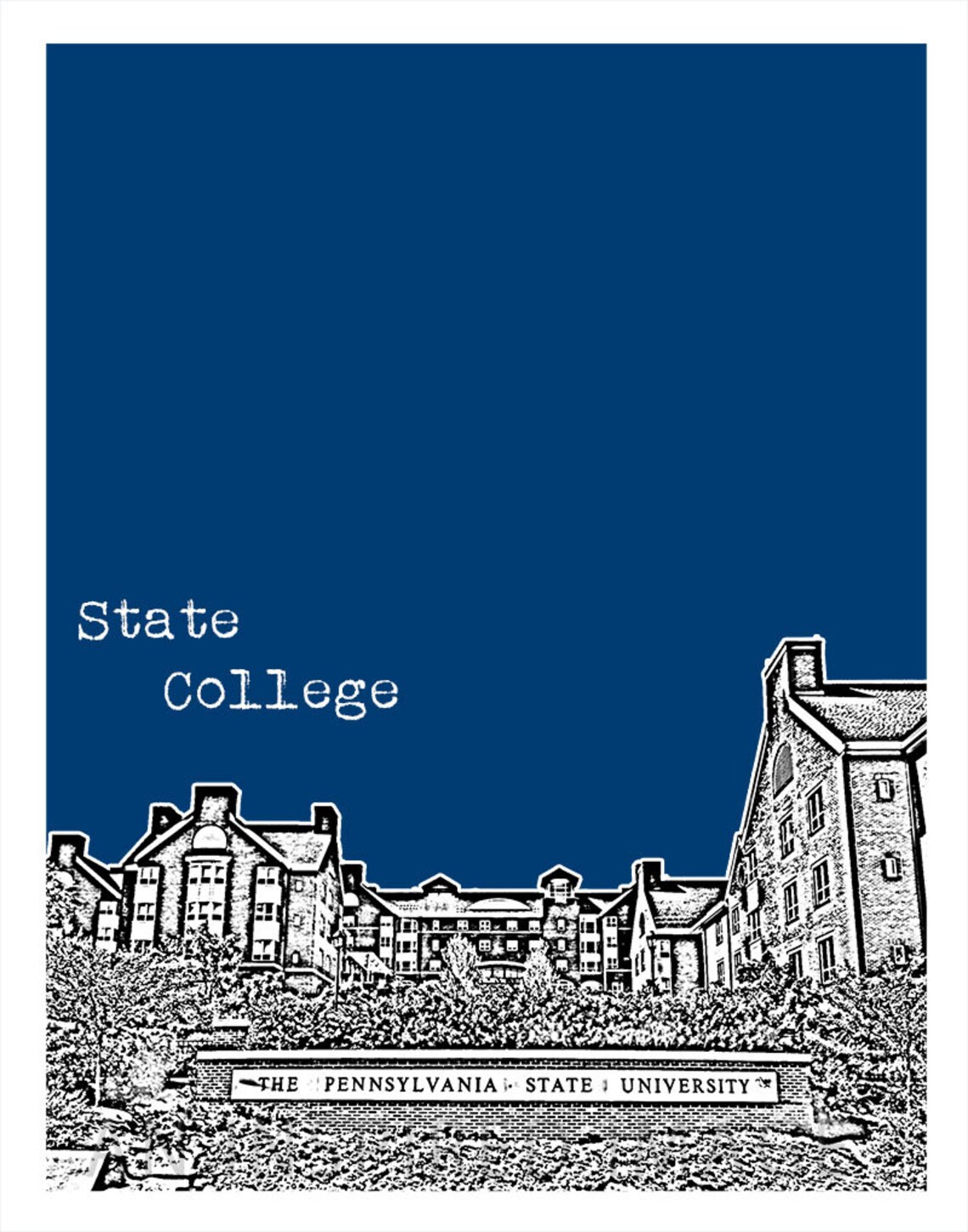 State College Skyline Poster Print Art Pennsylvania Penn State ...