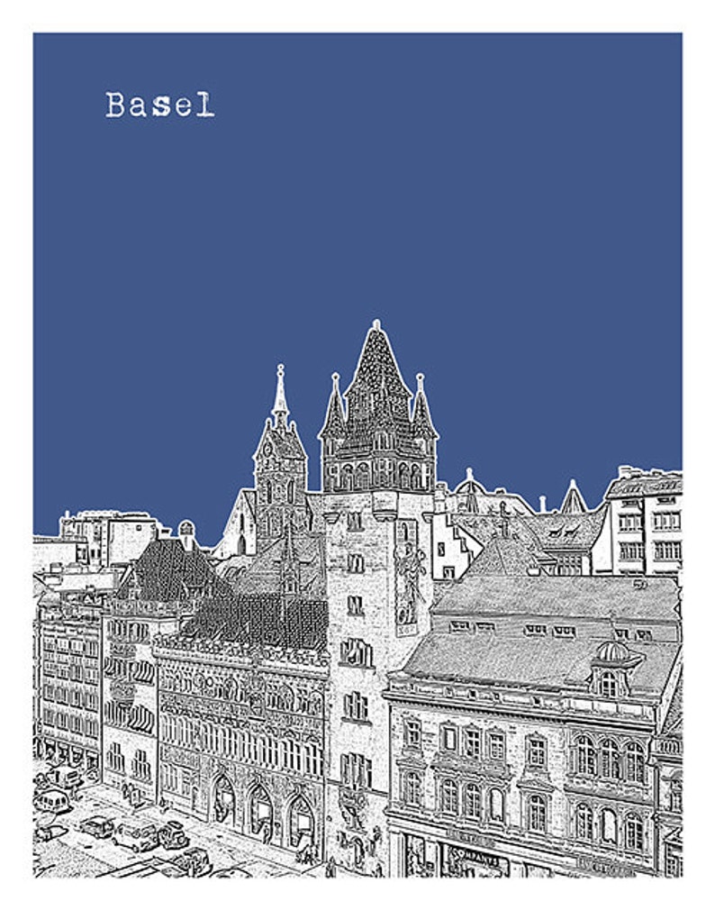 Basel Switzerland Skyline Poster Art Print Version 1 - Etsy