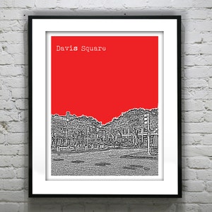 Davis Square Skyline Poster Art Print Boston Somerville Cambridge ...