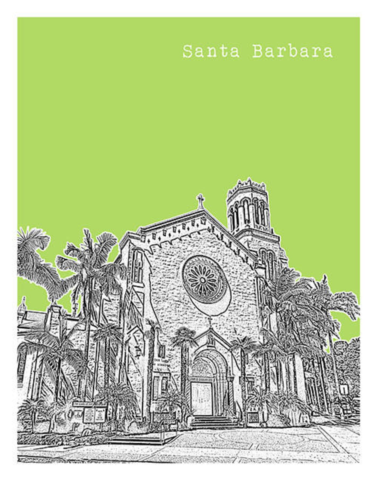 Santa Barbara CA Skyline Poster Art Print California Version 2 - Etsy