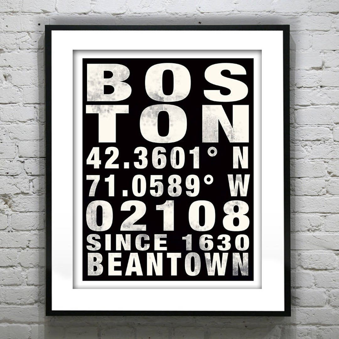 Boston Subway Poster Art Print Massachussetts MA Longitude Latitude ...