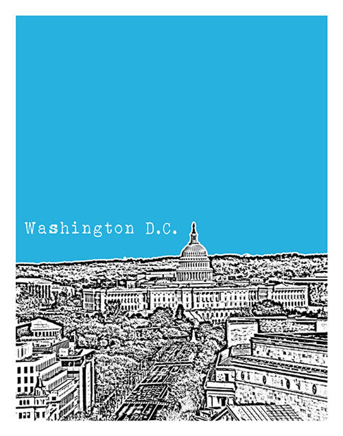 Washington DC Poster Skyline Print Art Capitol Building Item - Etsy